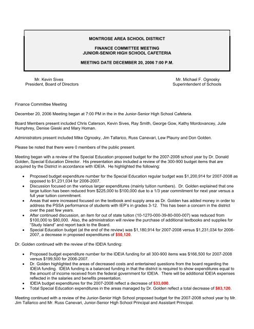 MONTROSE AREA SCHOOL DISTRICT - the Montrose Area School ...