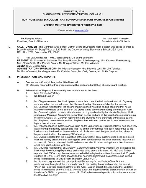 MONTROSE AREA SCHOOL DISTRICT - the Montrose Area School ...