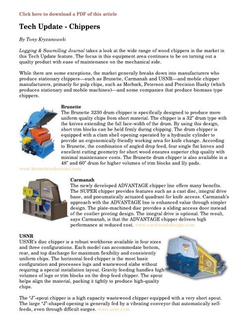 Tech Update - Chippers - ForestNet