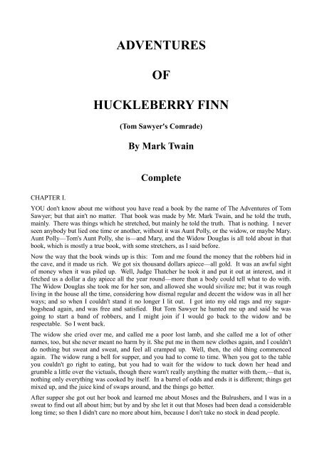 ADVENTURES OF HUCKLEBERRY FINN - MARK ... - Lesson Library