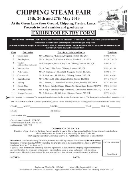 Exhibitor entry form 2013 - Chipping Steam Fair