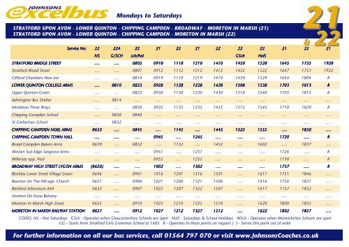21 & 22 Bus Timetable - Johnsons Coach Travel