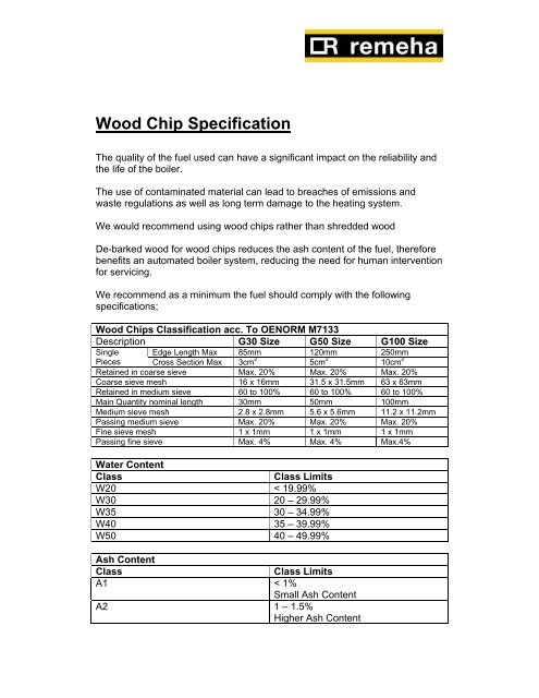 Generic Wood Chip Specification - Remeha