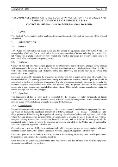 recommended international code of practice for the storage