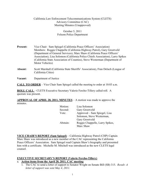 CLETS CAC Meeting Minutes 021512 - Attorney General