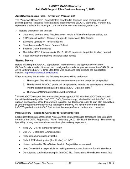LaDOTD CADD Standards AutoCAD Support Files ... - Altiva Software