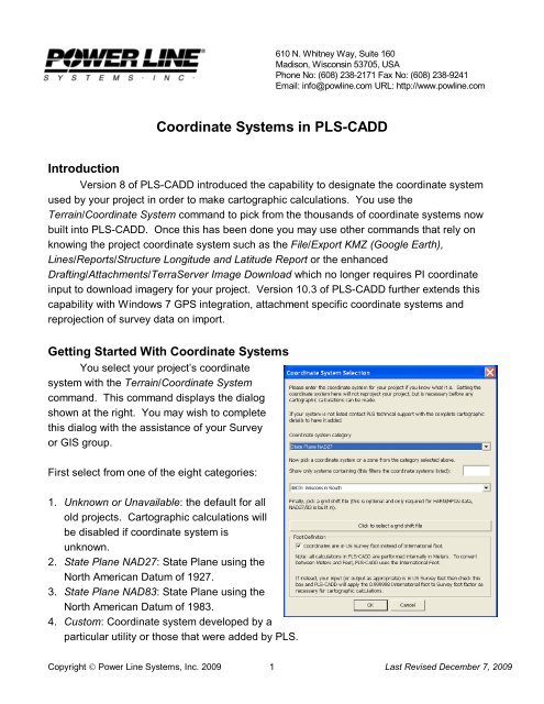 Coordinate Systems in PLS-CADD - Power Line Systems