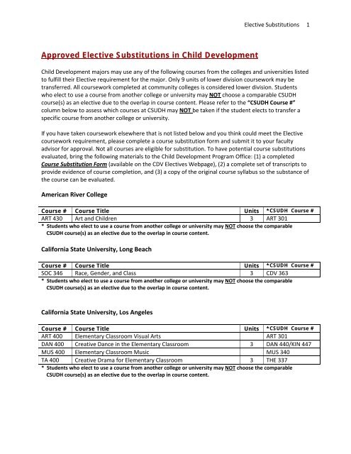 Approved Elective Substitutions in Child Development