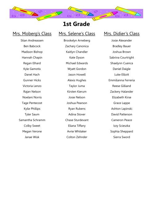 1st Grade - Cascade Christian Schools
