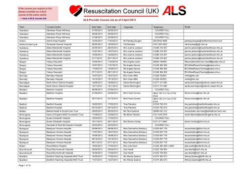 ALS Provider Course List as - Resuscitation Council (UK)