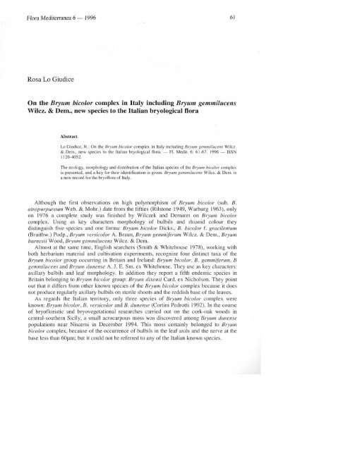 Rosa Lo Giudice On the Bryum bicolor complex in ... - Herbmedit.org
