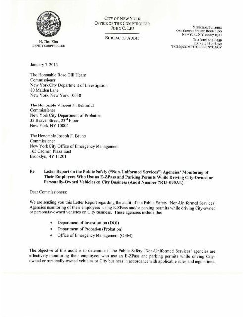 Download the Complete Letter Report - New York City Comptroller ...