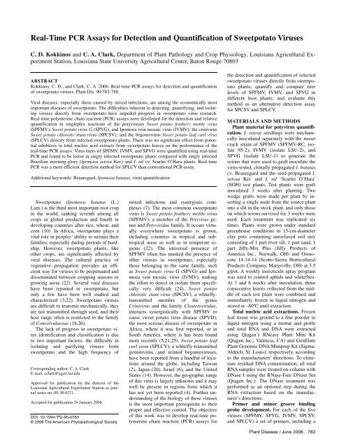 Real Time Pcr Assays For Detection And Quantification Of