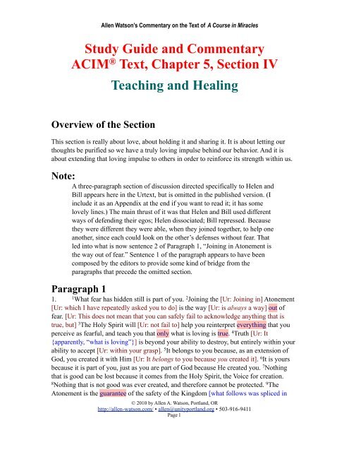 Study Guide and Commentary ACIM® Text, Chapter ... - Allen Watson
