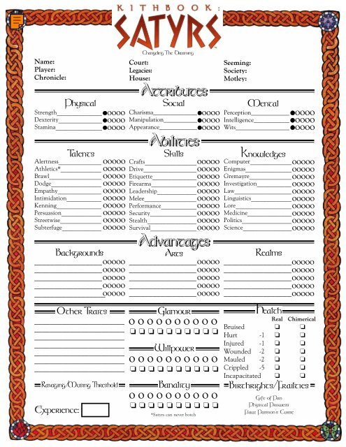 Charactersheet Satyr