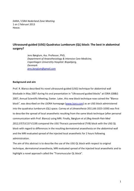 Ultrasound-guided (USG) Quadratus Lumborum (QL) block ... - DARA