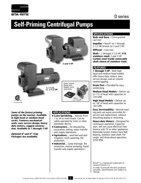 Self-Priming Centrifugal Pumps - Sta-Rite