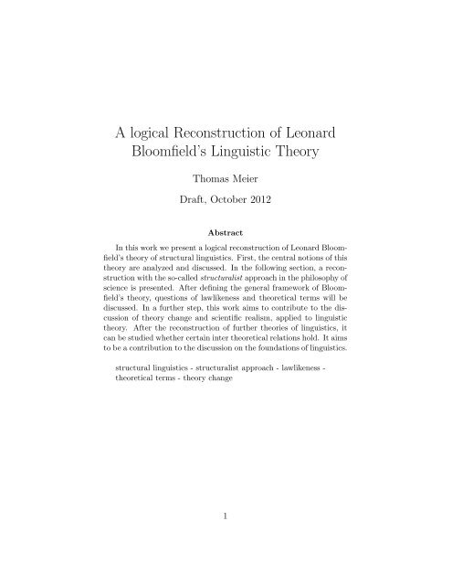 A logical Reconstruction of Leonard Bloomfield's ... - PhilSci-Archive