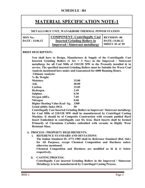 material specification note-1