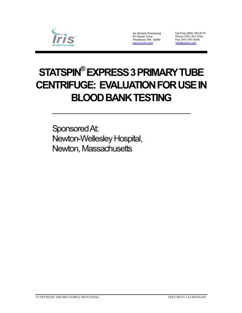 StatSpin Express 3 primary tube centrifuge - Iris Sample Processing