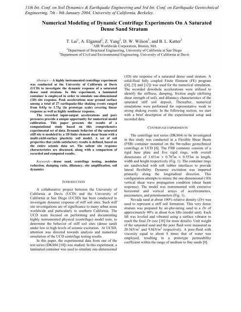 Numerical Modeling of Dynamic Centrifuge Experiments ... - Cyclic 1D
