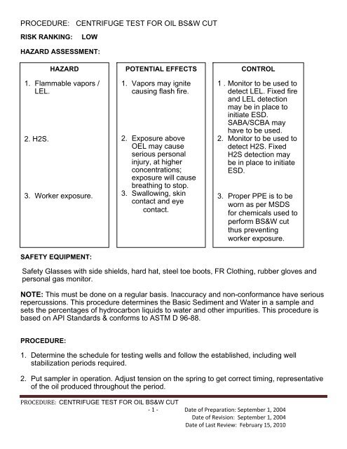 Procedure - centrifuge test for oil bs&w cut - Haltech Testing