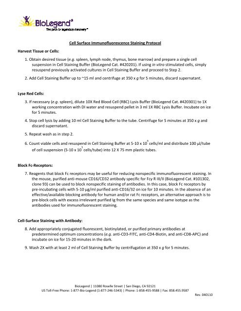 Cell Surface Immunofluorescence Staining Protocol - BioLegend