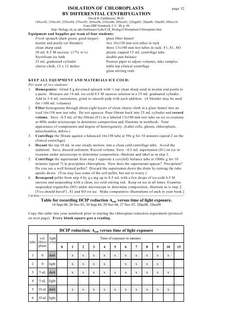 isolation of chloroplasts by differential centrifugation