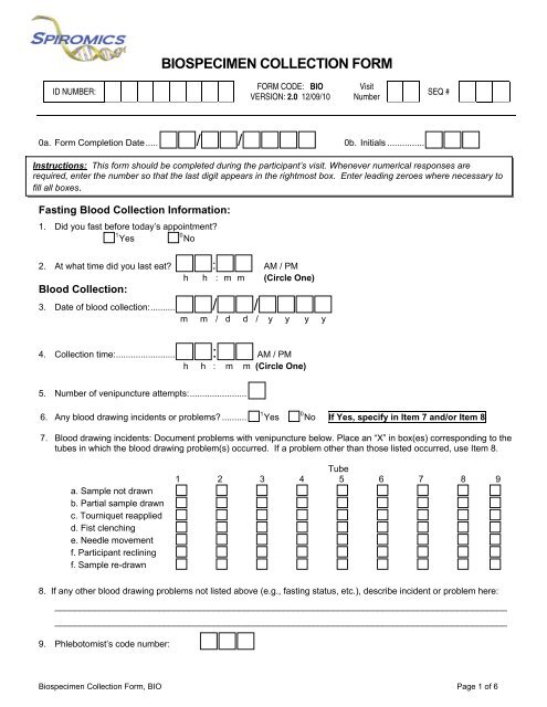 biospecimen collection form