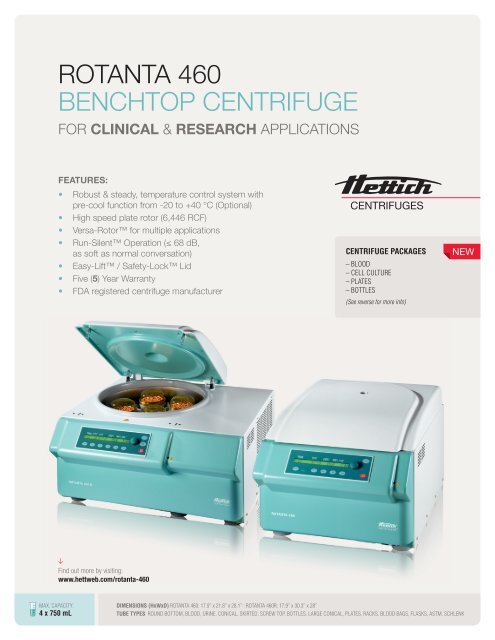 ROTANTA 460 BENCHTOP CENTRIFUGE - Hettich