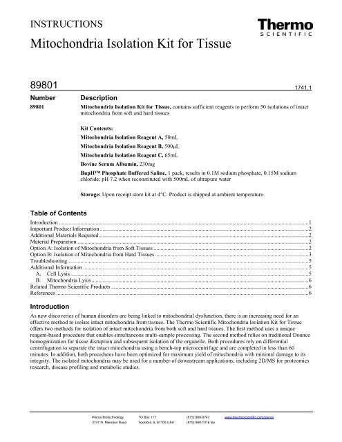 Mitochondria Isolation Kit for Tissue - Pierce