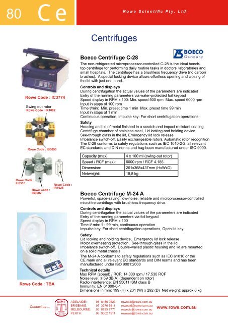 Centrifuges - Rowe Scientific