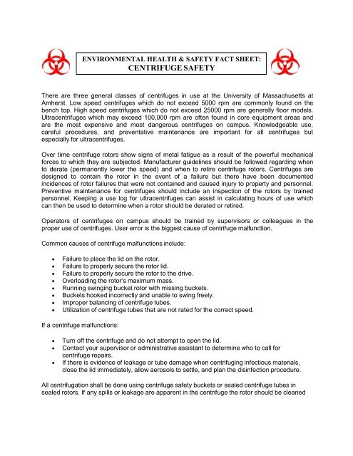 Centrifuge Safety Fact Sheet - Environmental Health and Safety