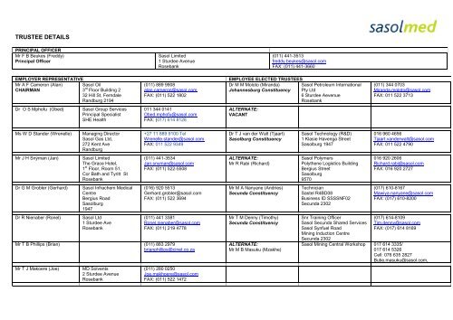 Sasolmed - Board of Trustee Details - Medscheme