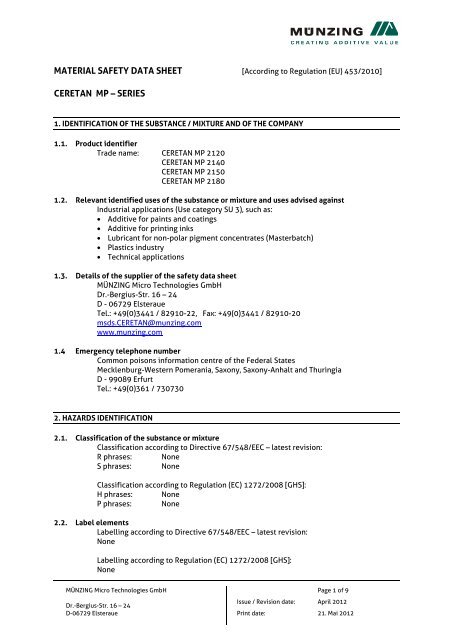 material safety data sheet ceretan mp – series - MÜNZING Micro ...
