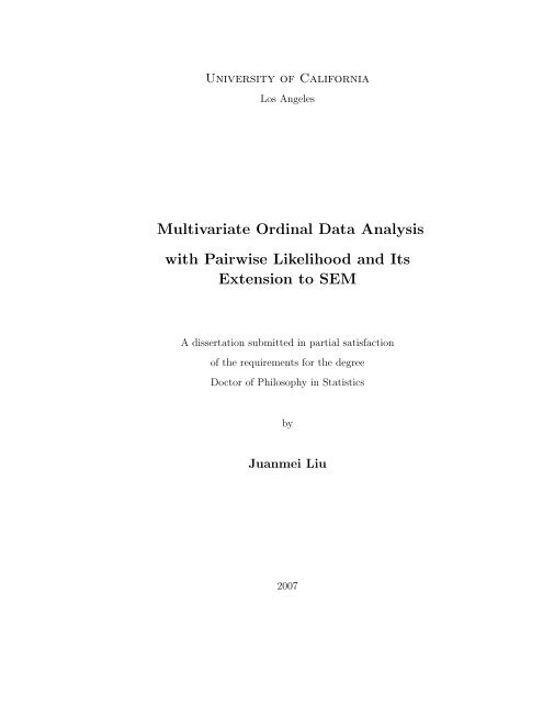 Multivariate Ordinal Data Analysis with Pairwise ... - UCLA Statistics