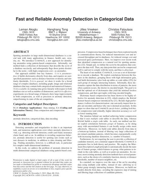 Fast and Reliable Anomaly Detection in Categorical Data