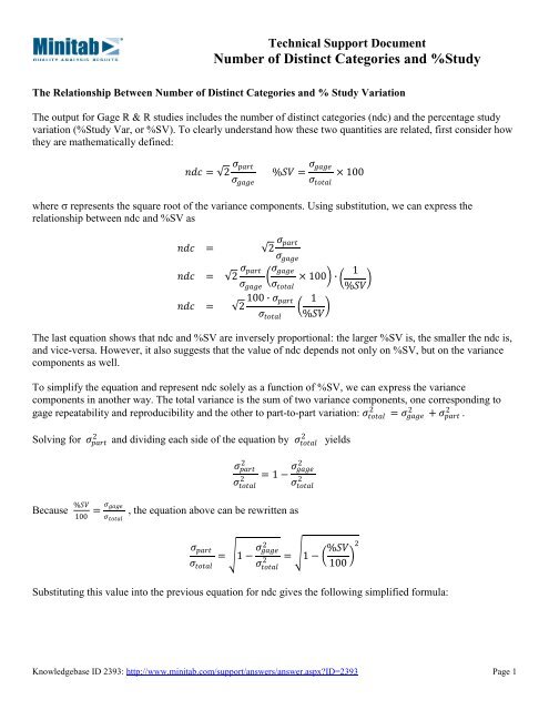 Number of Distinct Categories and %Study Variation - Minitab