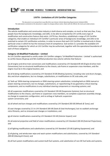 Limitations of LVV Certifier categories-1 - lvvta