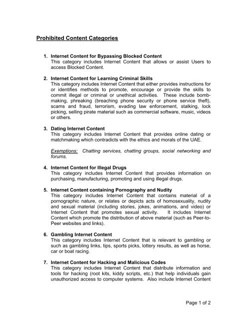 Prohibited Content Categories - Etisalat