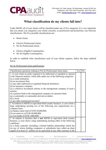 What classification do my clients fall into? - CPA Audit