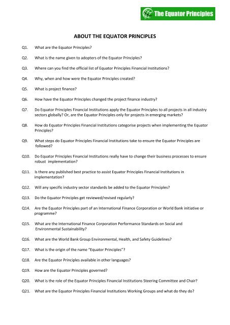 ABOUT THE EQUATOR PRINCIPLES - Natural Resource Charter