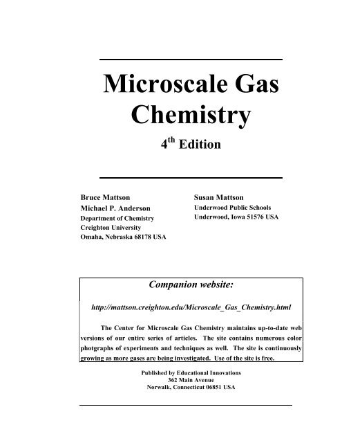 Microscale Gas Chemistry - Professor Bruce Mattson Creighton ...