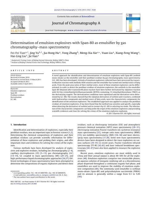 Determination of emulsion explosives with Span-80 as emulsifier by ...