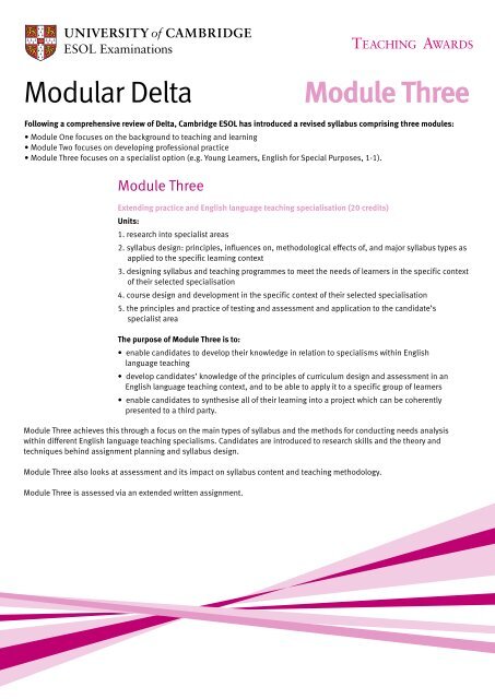 Delta Module Three Fact Sheet - Cambridge ESOL
