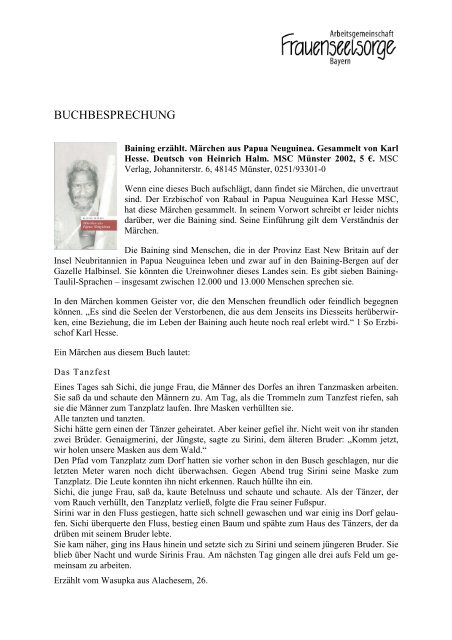 Märchen aus Papua Neuguinea - Frauenseelsorge Bayern Märchen aus Papua Neuguinea - Frauenseelsorge Bayern