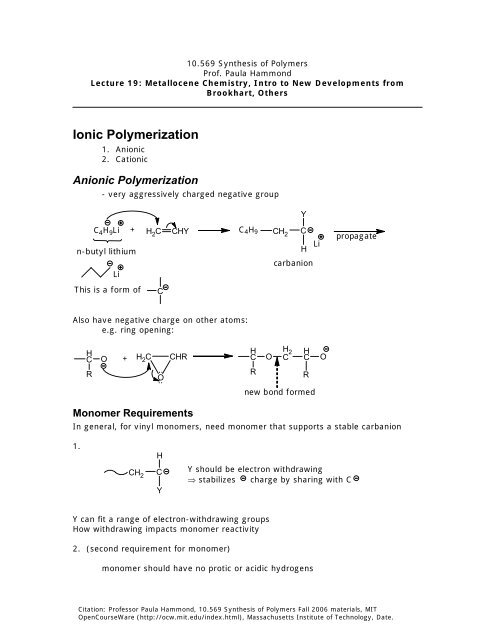 Ionic Polymerization