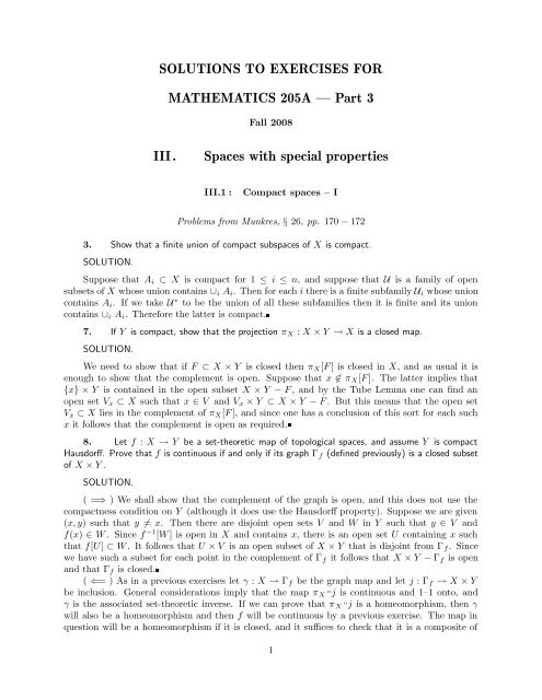 SOLUTIONS TO EXERCISES FOR MATHEMATICS 205A — Part 3 ...
