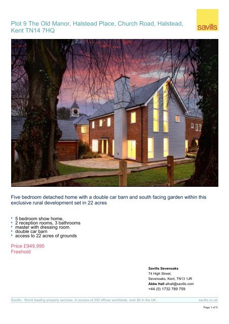 Plot 9 The Old Manor, Halstead Place, Church Road, Halstead, Kent ...