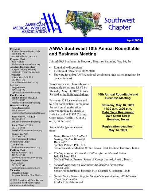April - (AMWA), Southwest Chapter